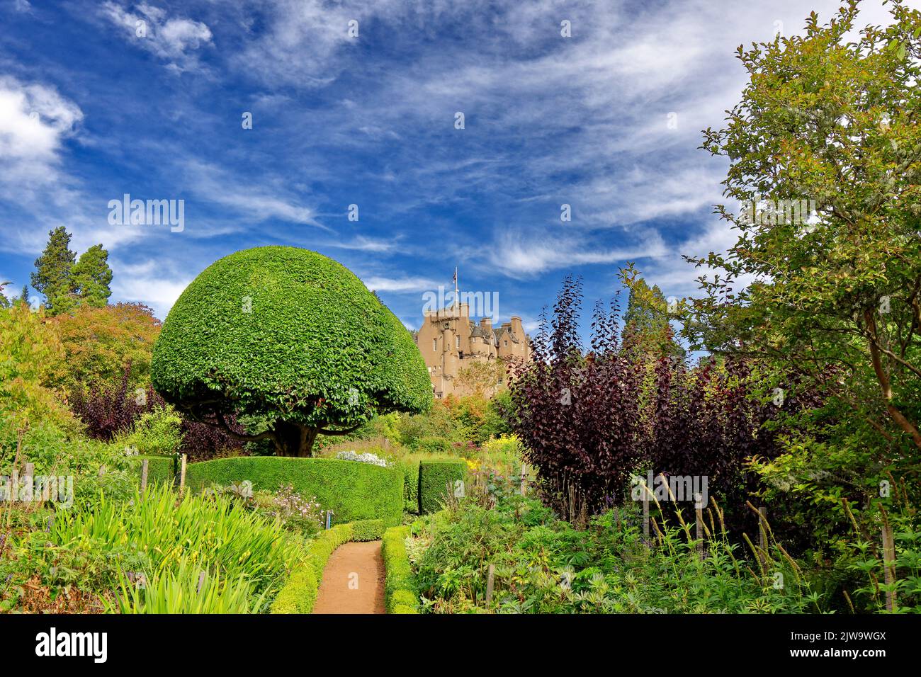 CRATHES CASTLE BANCHORY SCOTLAND THE WALLED GARDEN SHRUBS AND PERENNIAL ...