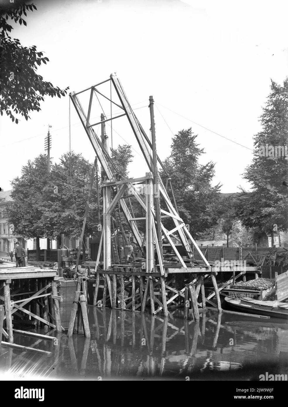 View of the emergency bridge under construction next to the ...