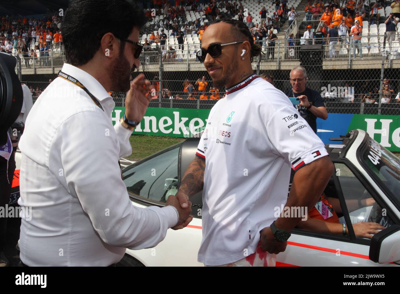 ZANDVOORT, Netherlands. , . in Zandvoort, the FIA President Mohammed Ben SULAYEM with #44, Lewis ...