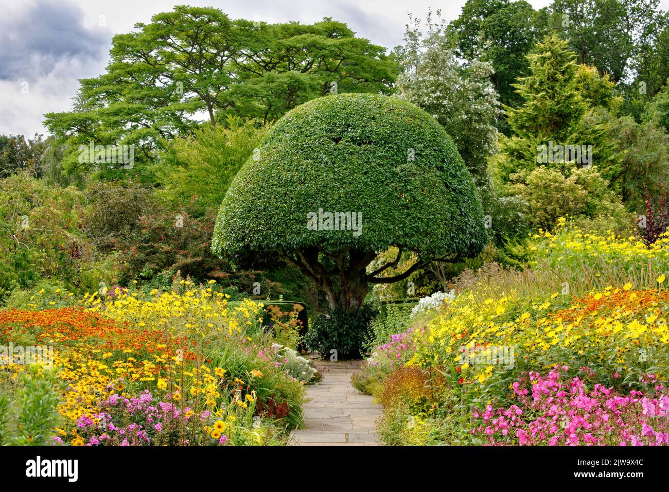 CRATHES CASTLE BANCHORY SCOTLAND WALLED GARDEN WITH COLOURFUL ...