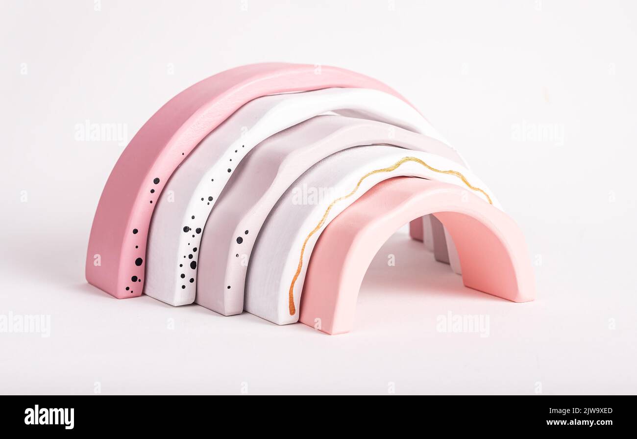 Pink and white rainbow arcs stackers, montessori style game for ...