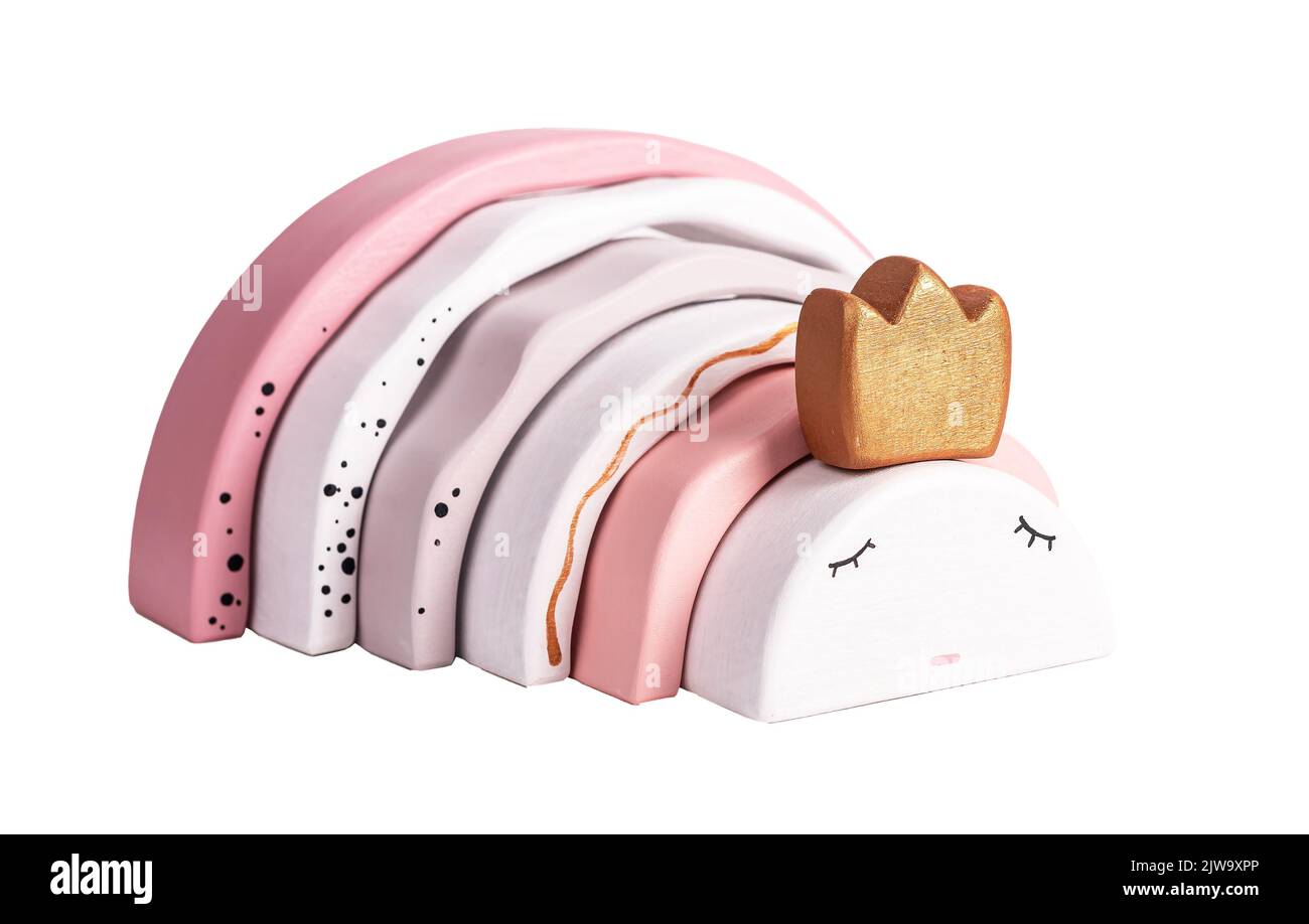 Cute princess rainbow toy sleeping. Arch game with crown isolated on ...