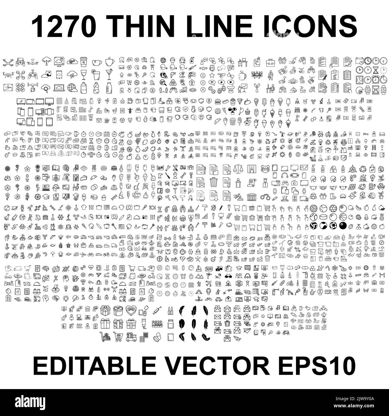 1270 Big Set of different line icons. Thin pack of business and social ...