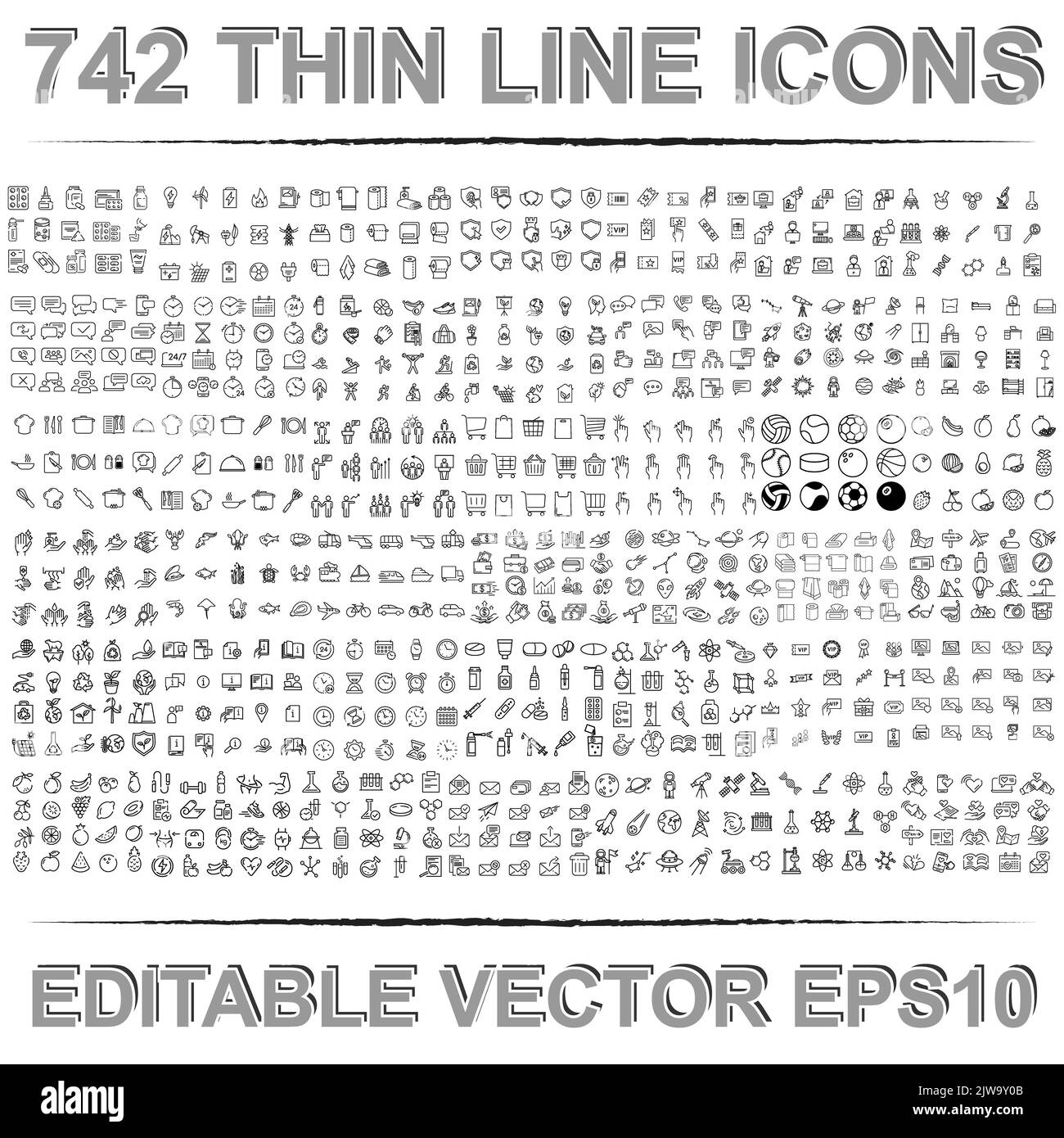 742 Big Set of different line icons. Thin mega pack of business and ...
