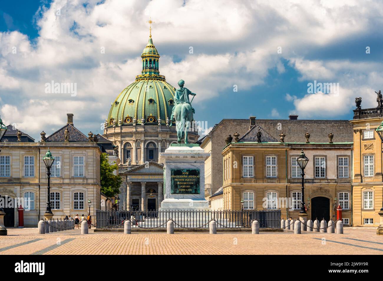 Bronze cast equestrian statue of King Frederik V among palaces in ...
