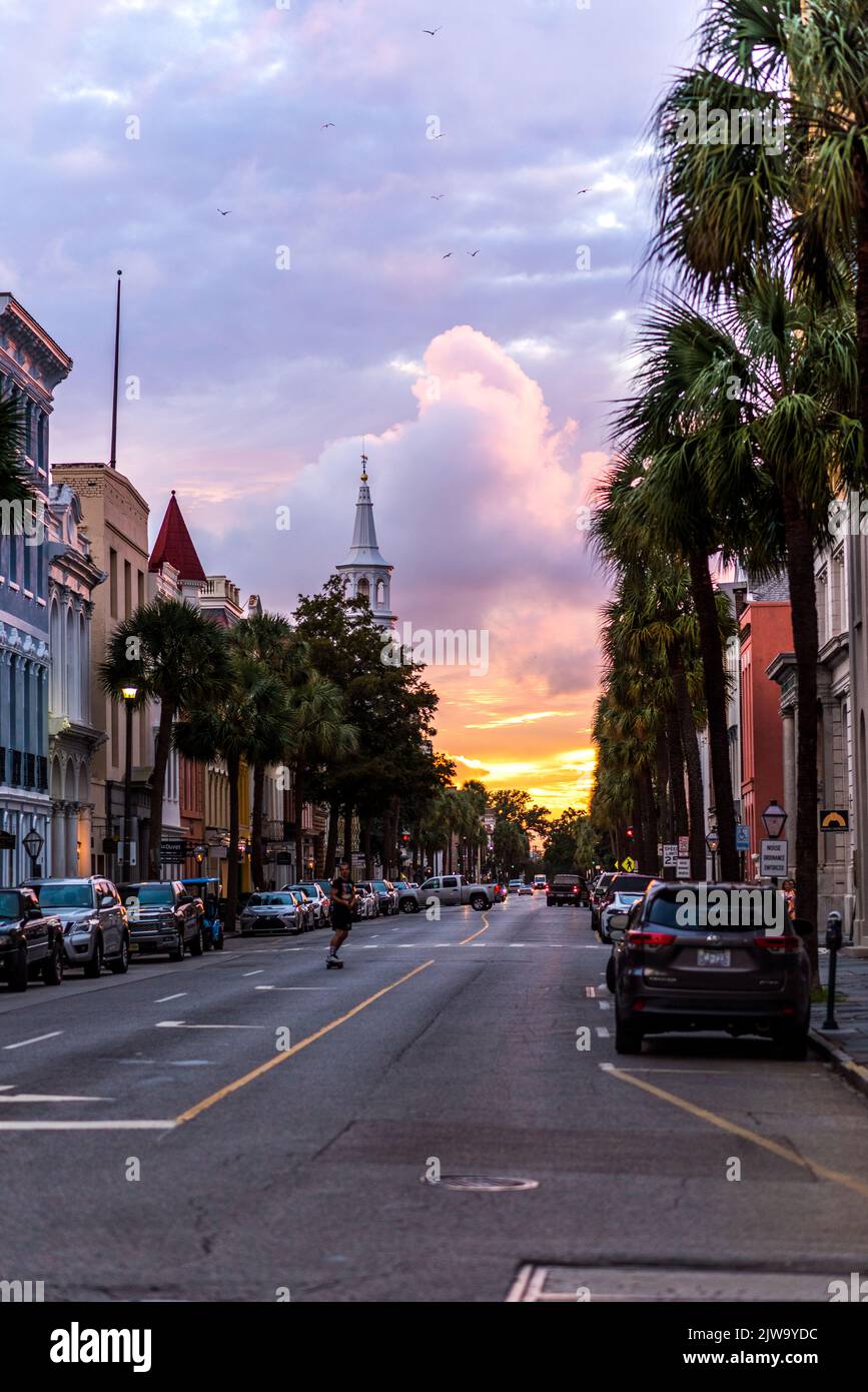 Sunset King Street Downtown Charleston, South Carolina Stock Photo - Alamy