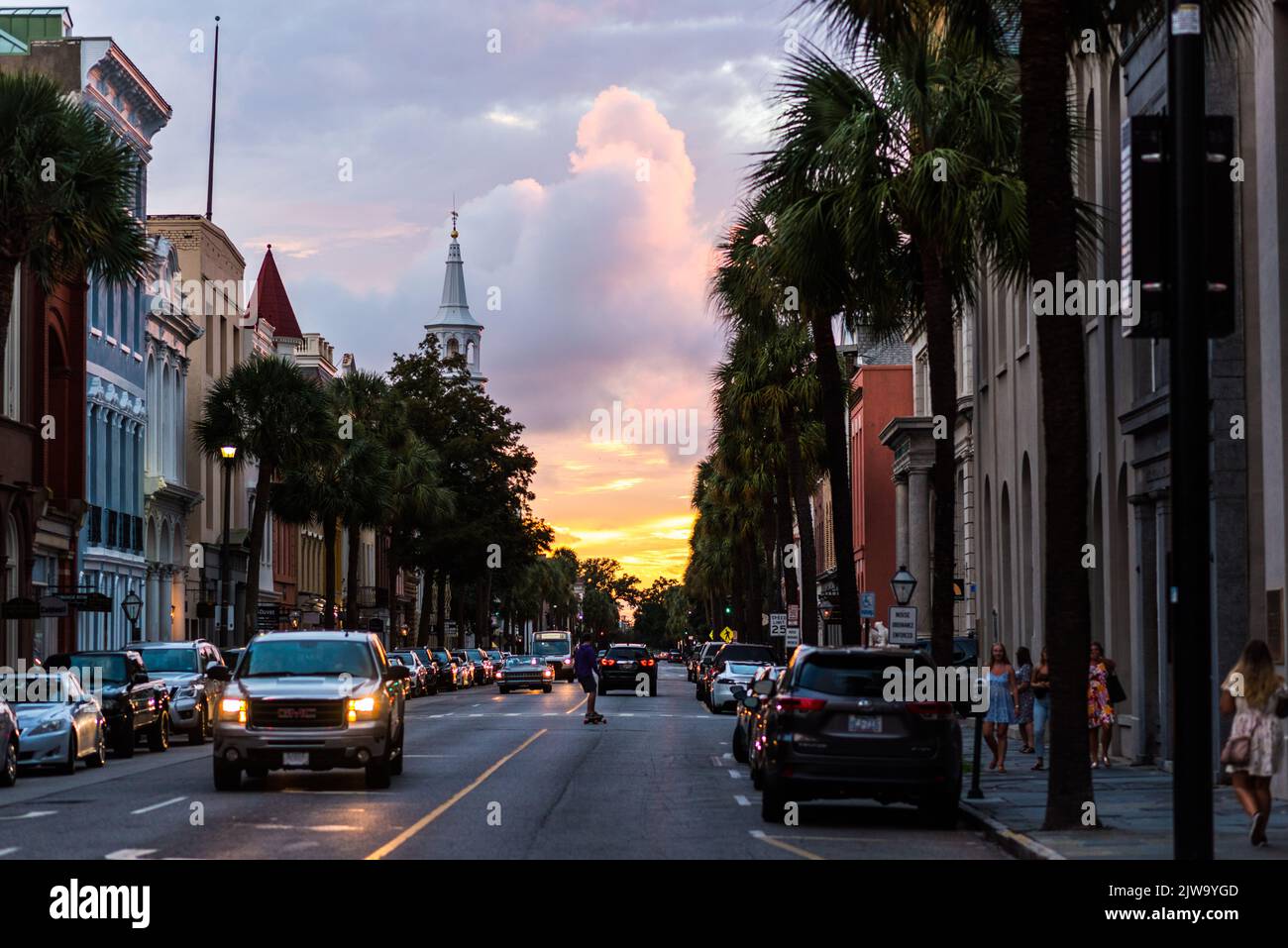 Sunset King Street Downtown Charleston, South Carolina Stock Photo - Alamy