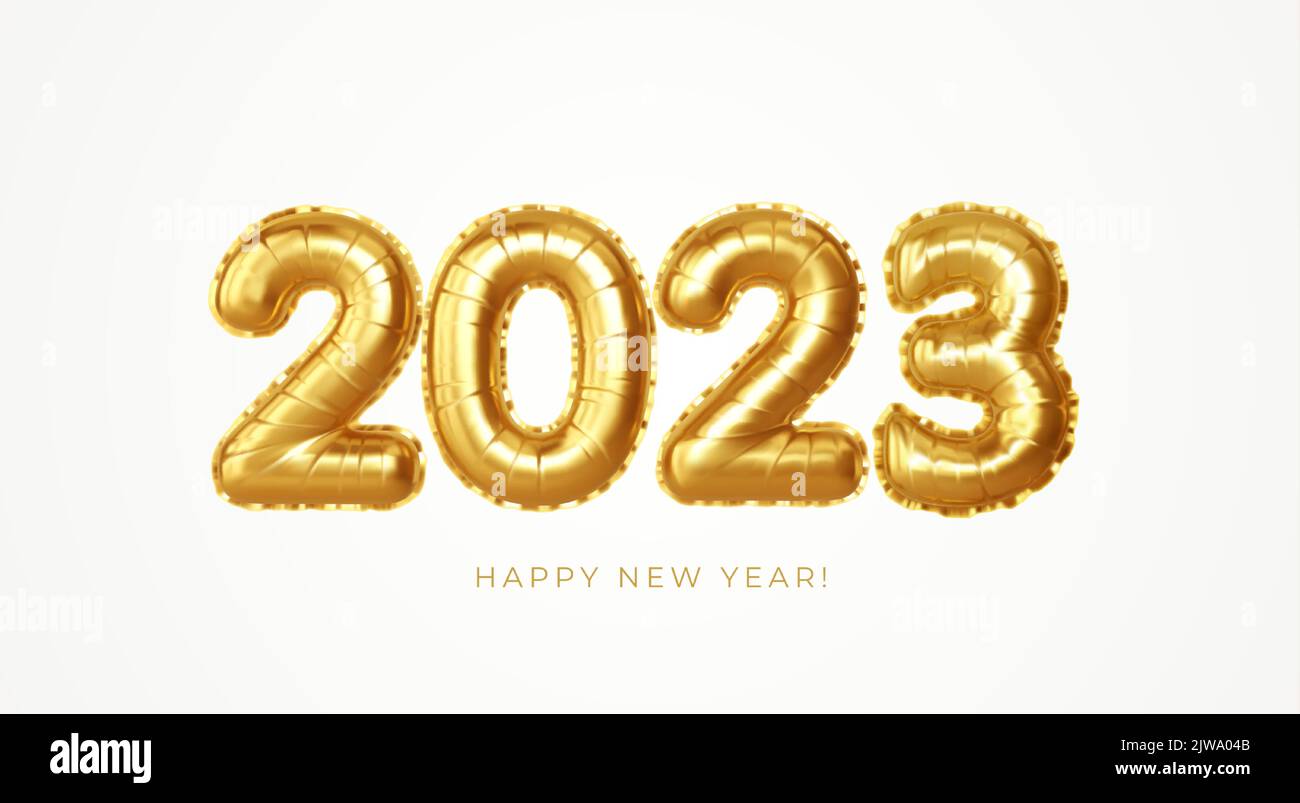 2023 3d Realistic Gold Foil Balloons. Happy New Year 2023 greeting card ...