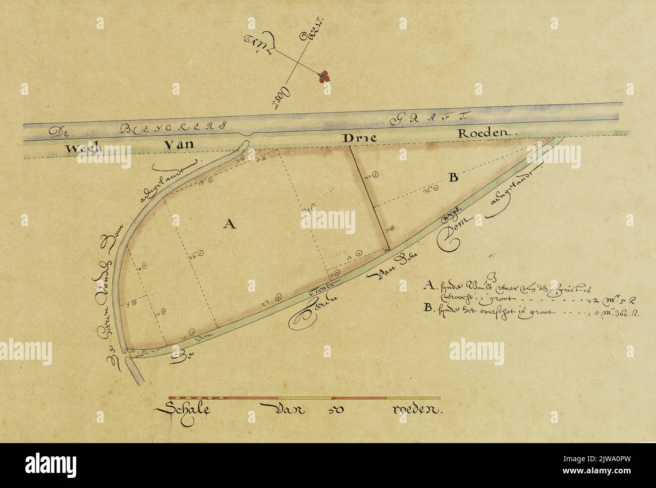 Map of two plots of arable land, located between the Bleekersgracht and ...