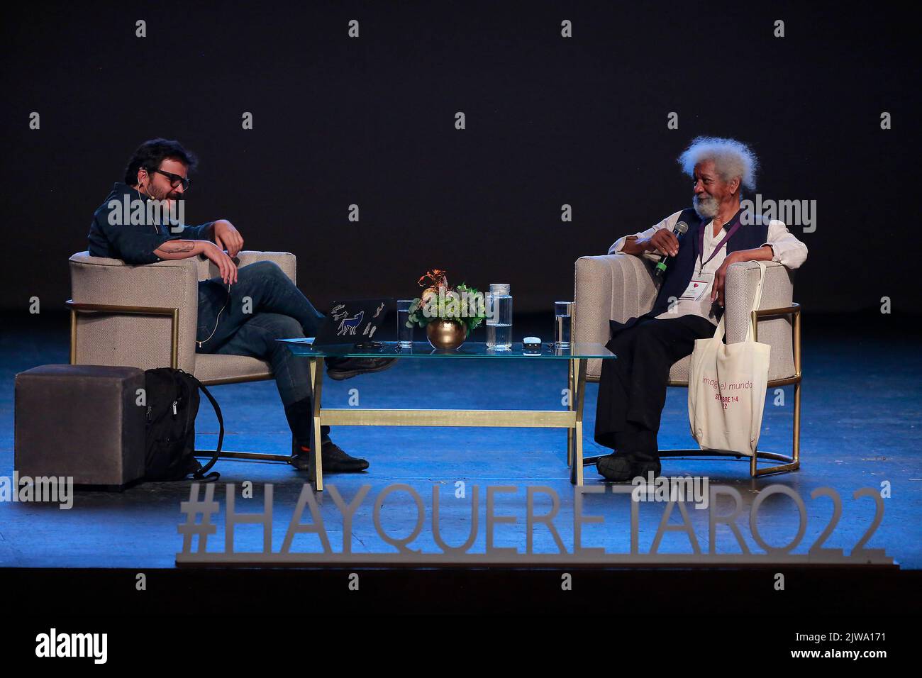 Wole Soyinka seen during a conversation with Diego Rabasa on day 4 of ...