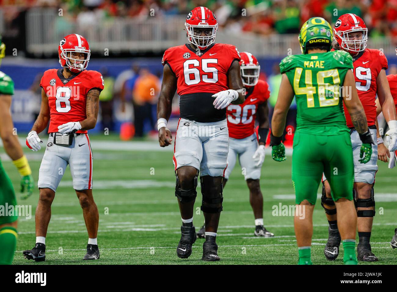 Atlanta, Georgia. 3rd Sep, 2022. Georgia's Amarius Mims (65) in action ...