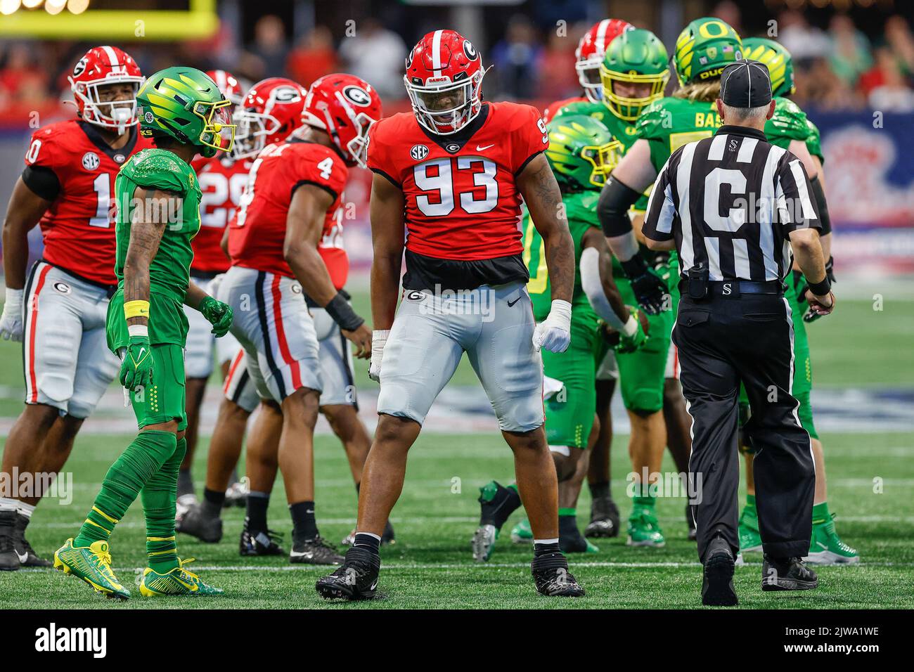 Atlanta, Georgia. 3rd Sep, 2022. Georgia's Tyrion Ingram-Dawkins (93) making plays during the ...
