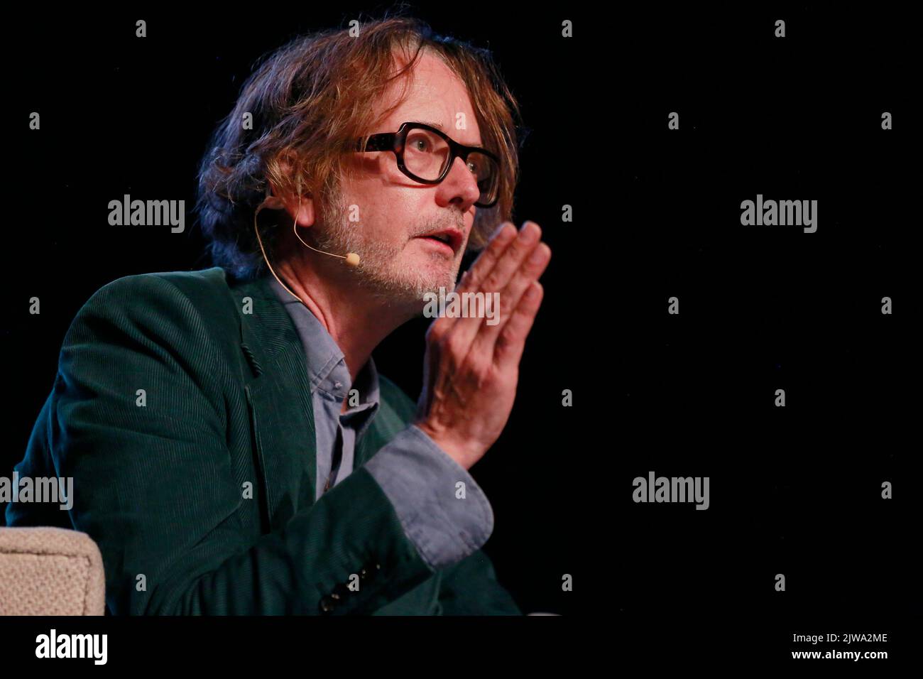 Jarvis Cocker speaks during day 4 of the 'Hay Festival Queretaro' at ...