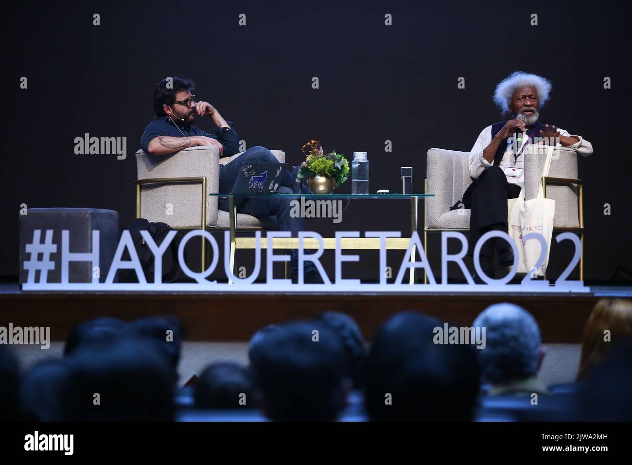 Wole Soyinka seen during a conversation with Diego Rabasa on day 4 of ...