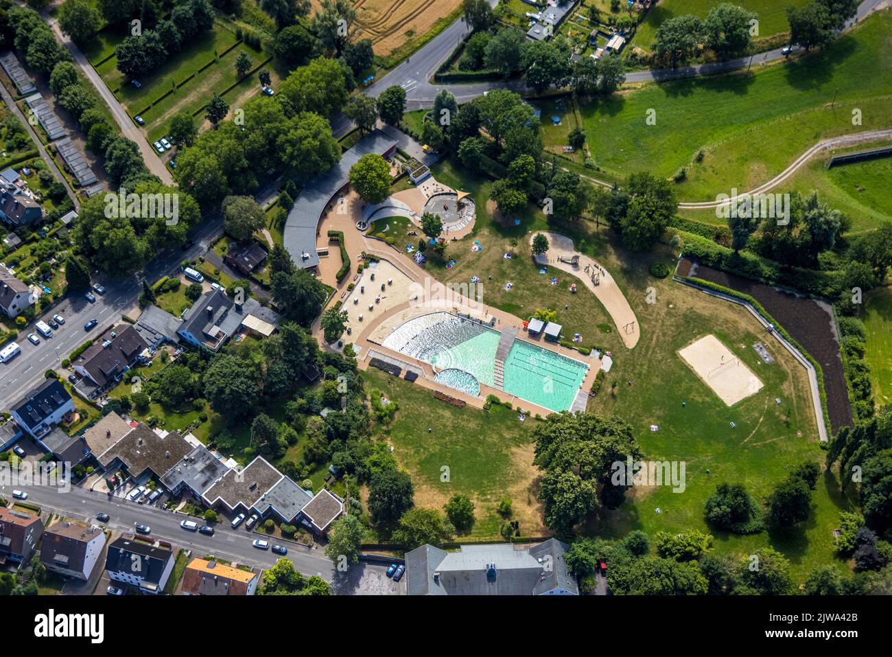 Aerial view, Froschloch natural outdoor pool, Hombruch, Dortmund, Ruhr ...