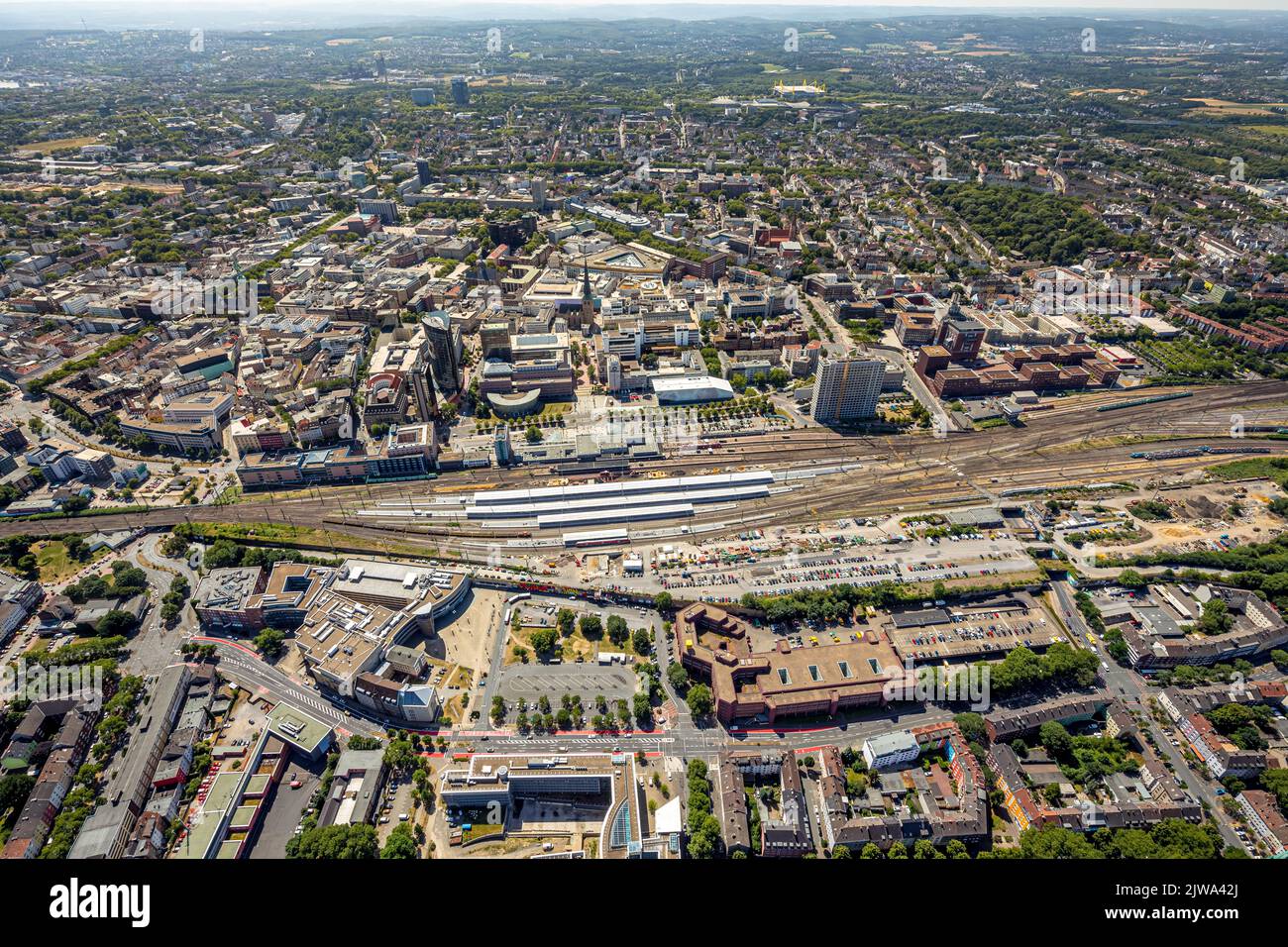 Aerial view, Dortmund main station and city center, German Football ...