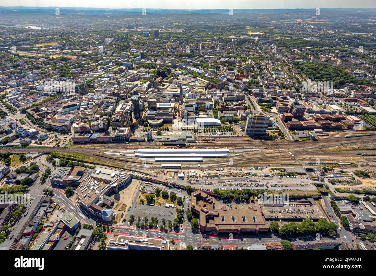 Aerial view, Dortmund main station and city center, German Football ...