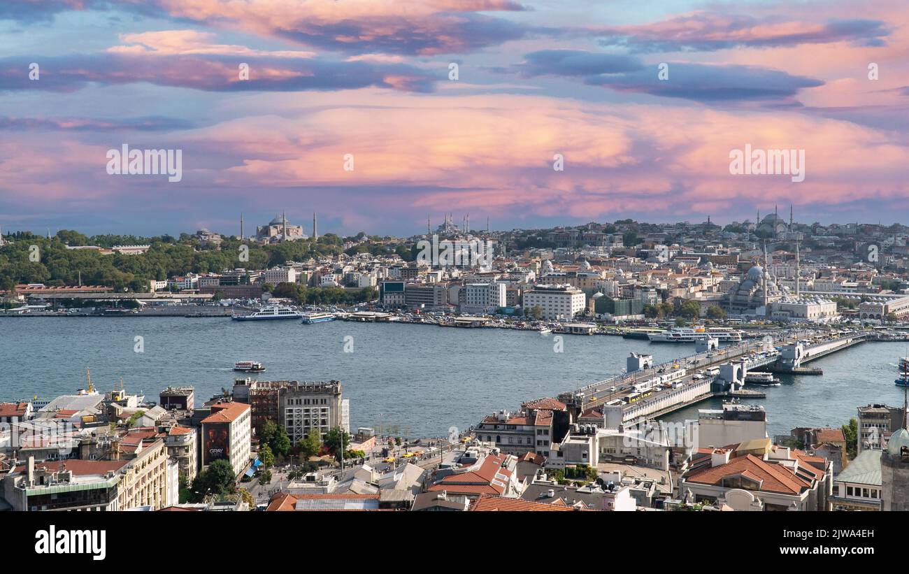 Istanbul Golden Horn landscape. Historical Golden Horn Peninsula in ...
