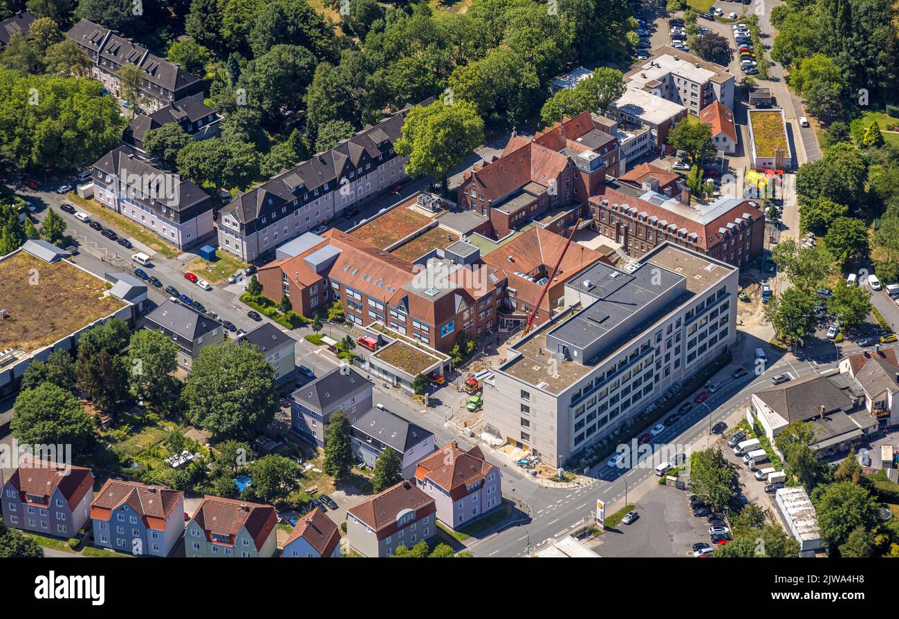 Aerial view, Catholic hospital Dortmund-West with new hospital building ...