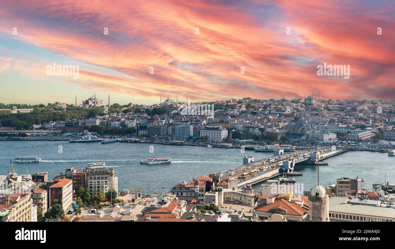 Istanbul Golden Horn landscape. Historical Golden Horn Peninsula in ...