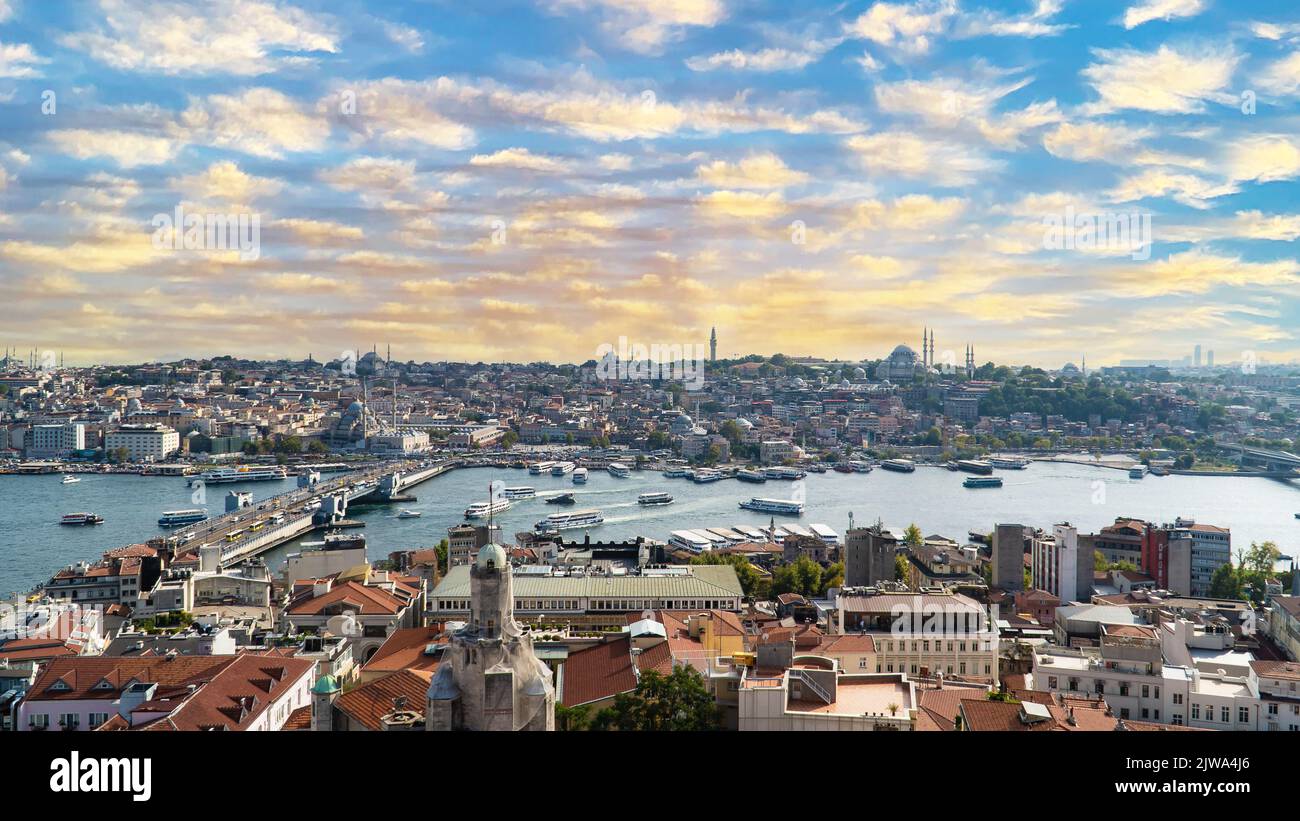 Istanbul Golden Horn landscape. Historical Golden Horn Peninsula in ...