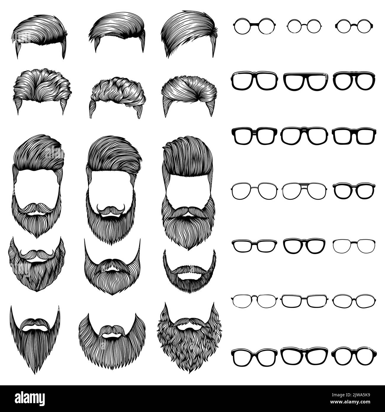 Men hair mustache and beard style with glasses elements vector ...