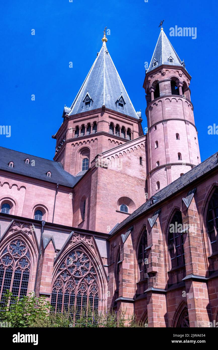 view of the cathedral of St Martin from the Gothic cloister, Mainz ...