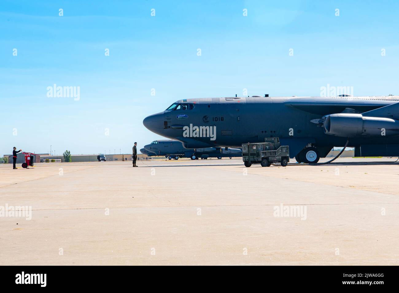 A B-52H Stratofortress taxis on the Main Parking Apron at Minot Air ...