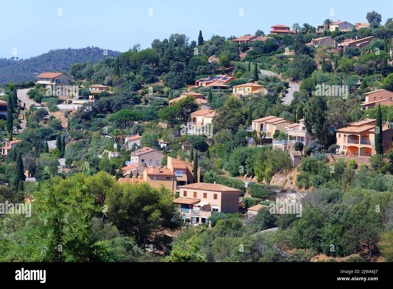 High side view beautiful village in south of France, Bormes les mimosa village Stock Photo - Alamy