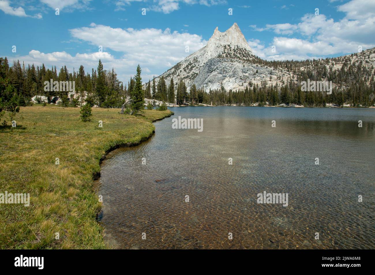 The trail to Upper Cathedral Lake begins in Tuolumne Meadows, in the ...