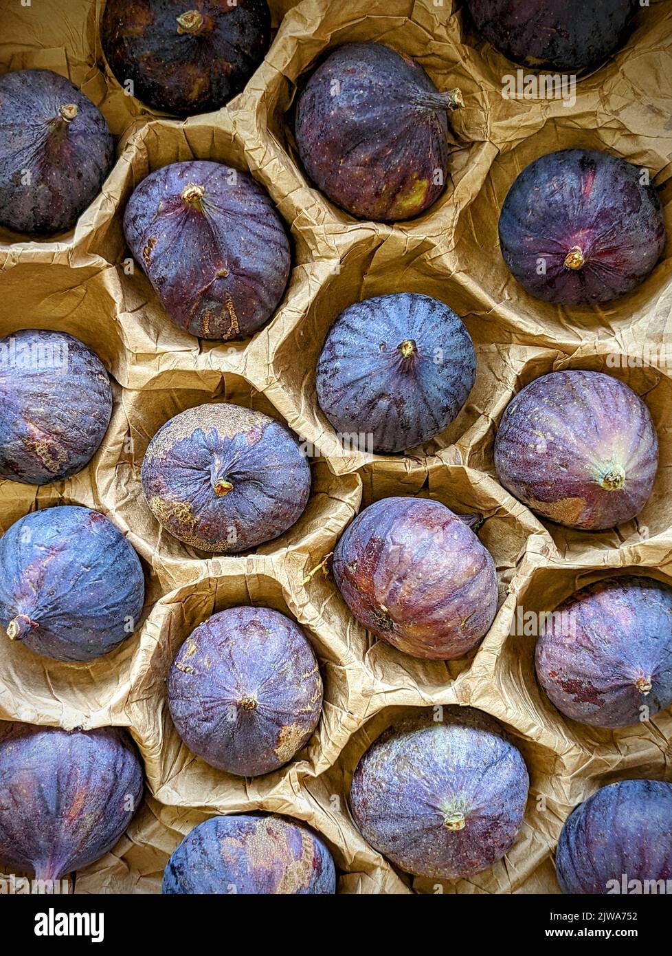 A vertical shot of ripe figs in a cardboard packaging Stock Photo - Alamy