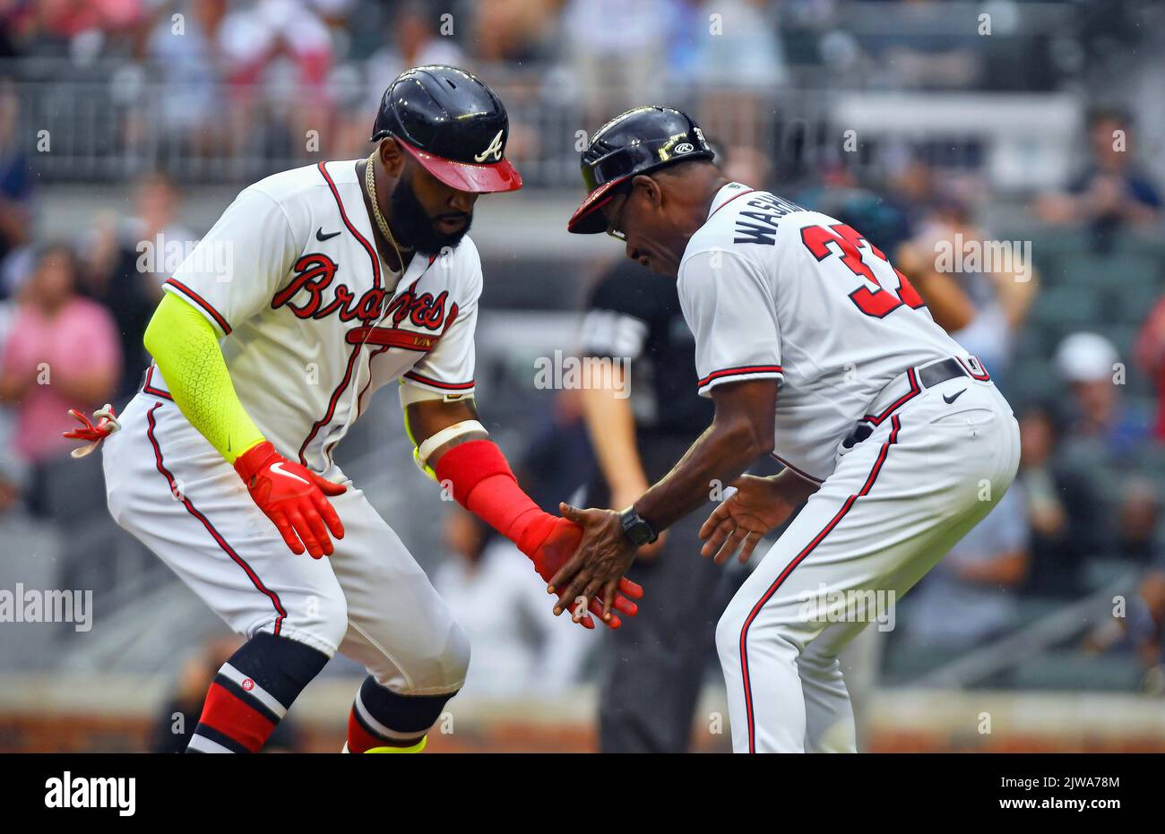Atlanta, GA, USA. 04th Sep, 2022. Atlanta Braves outfielder Marcell ...