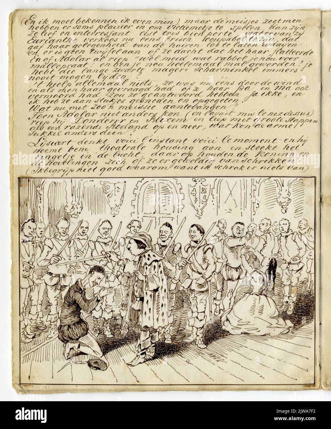 Image of a page with a drawing of a scene from the opera Euryanthe by ...