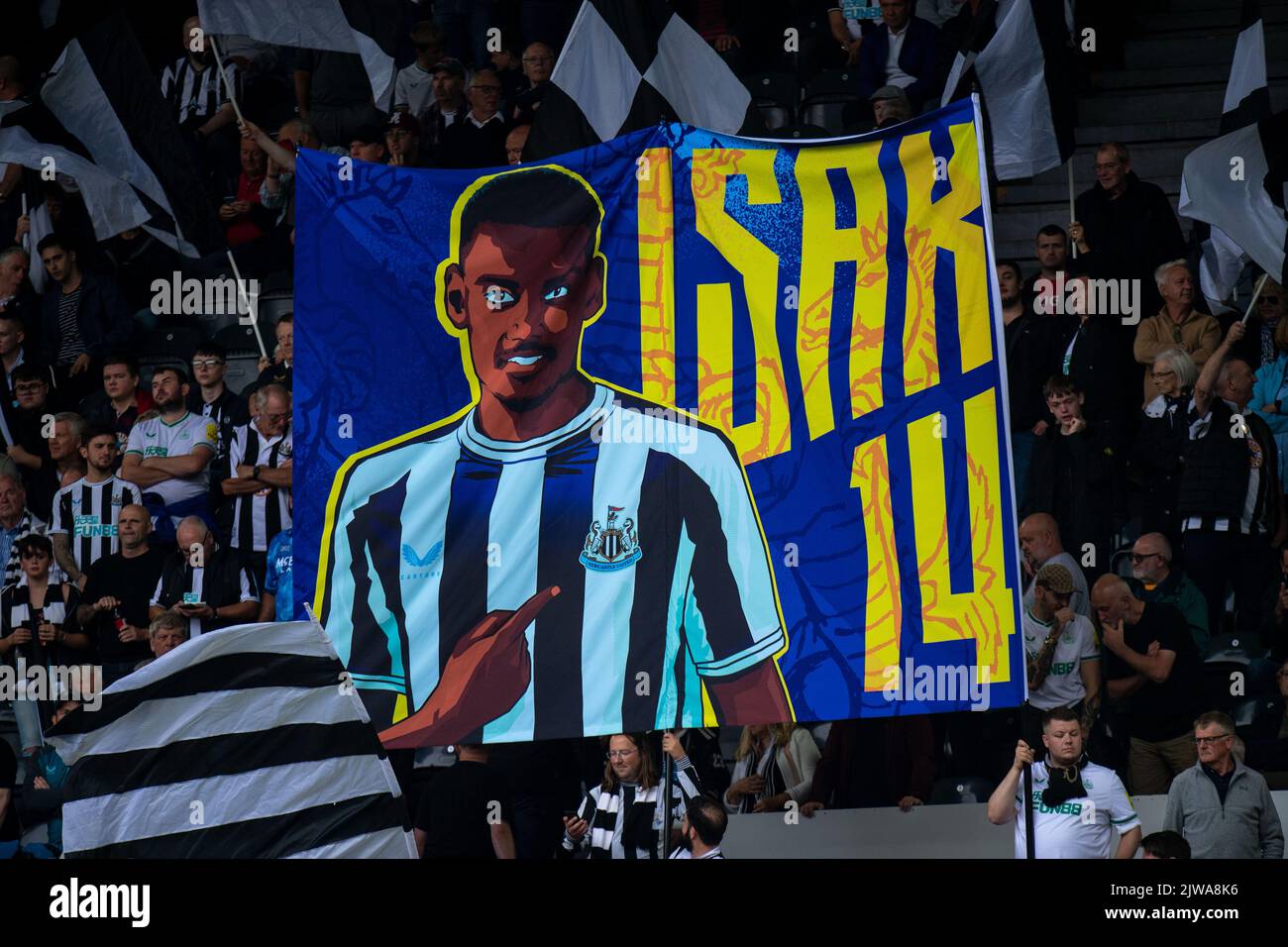 NEWCASTLE UPON TYNE, ENGLAND - SEPTEMBER 03: fans with flag of ...