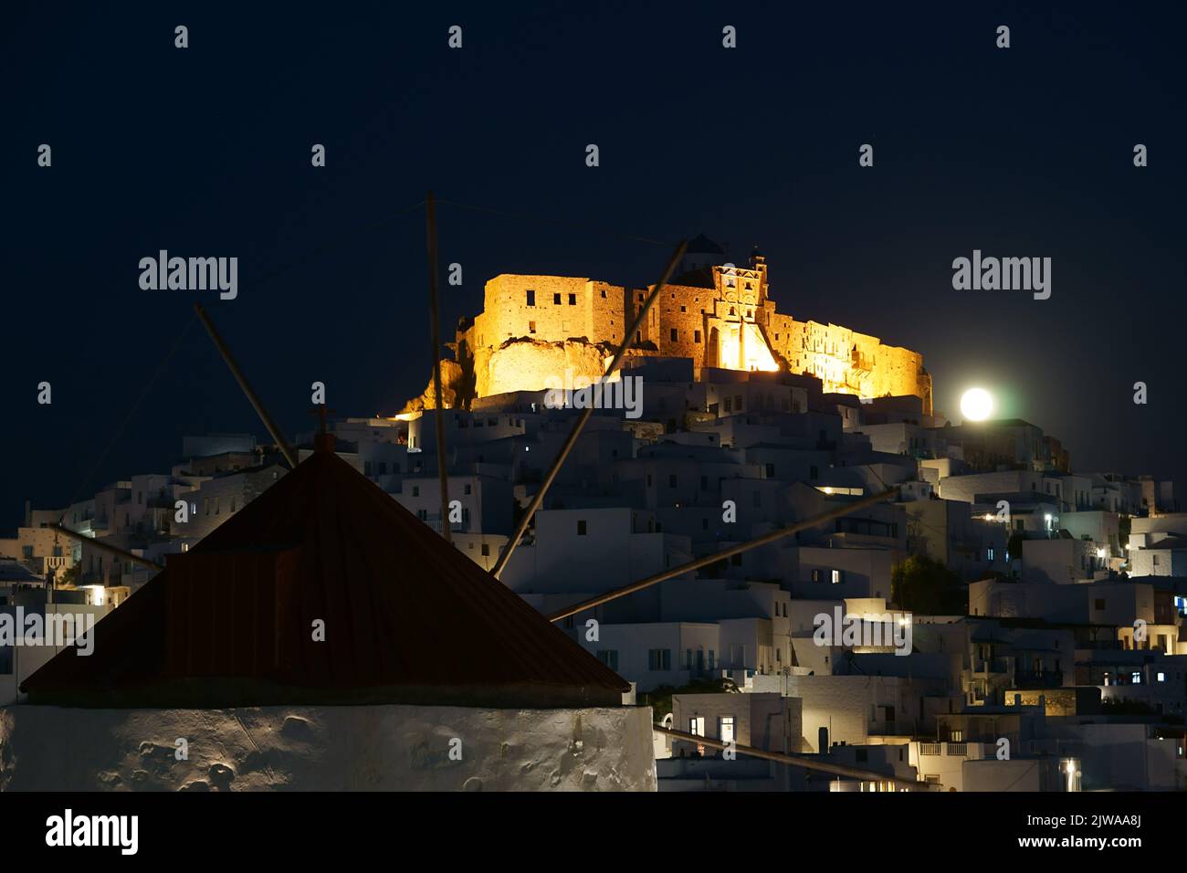 Traditional Greece - Chora village with windmills. Astypalea island ...