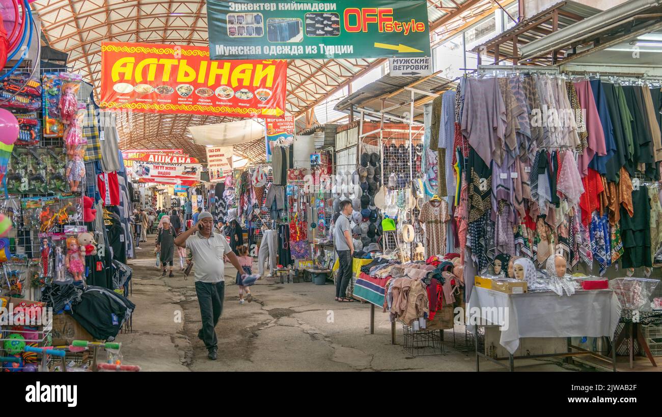 Osh, Kyrgyzstan - May 2022: People shopping at Osh Bazaar, the primary ...