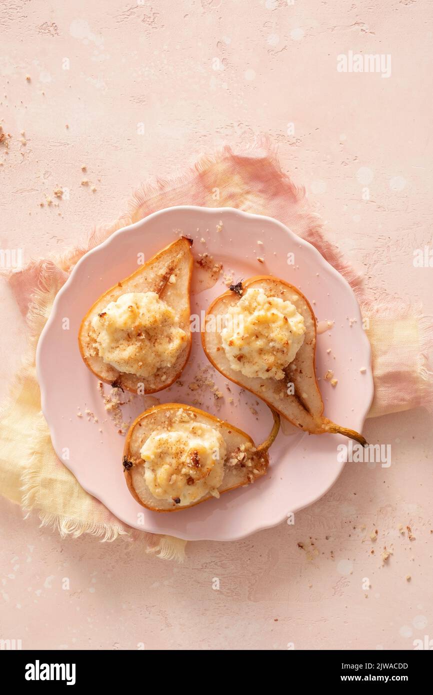grilled pears baked with ricotta cheese and walnuts. honey topping ...