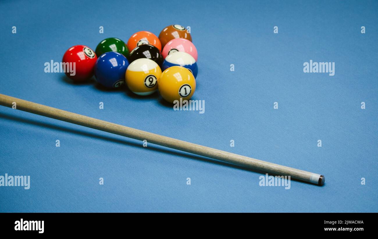 Background image of Billiard balls in a blue pool table, billiards game ...