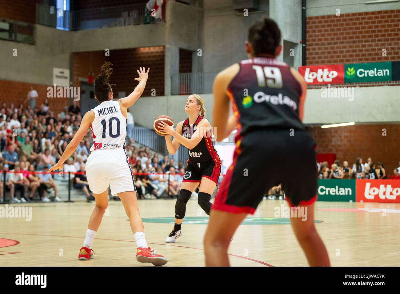 Belgium's Becky Massey pictured in action during a friendly basketball ...