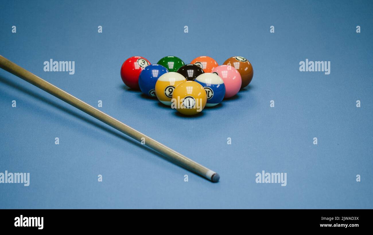 Background image of Billiard balls in a blue pool table, billiards game ...