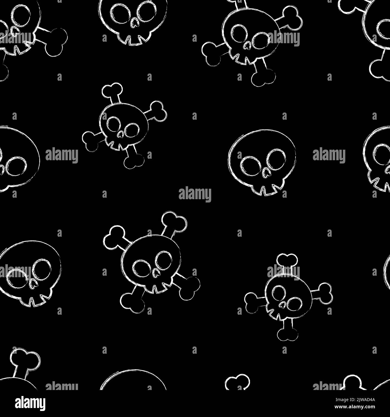 Chalk drawn Vector Skull Crossbones Seamless Pattern. Chalk drawn Skull ...