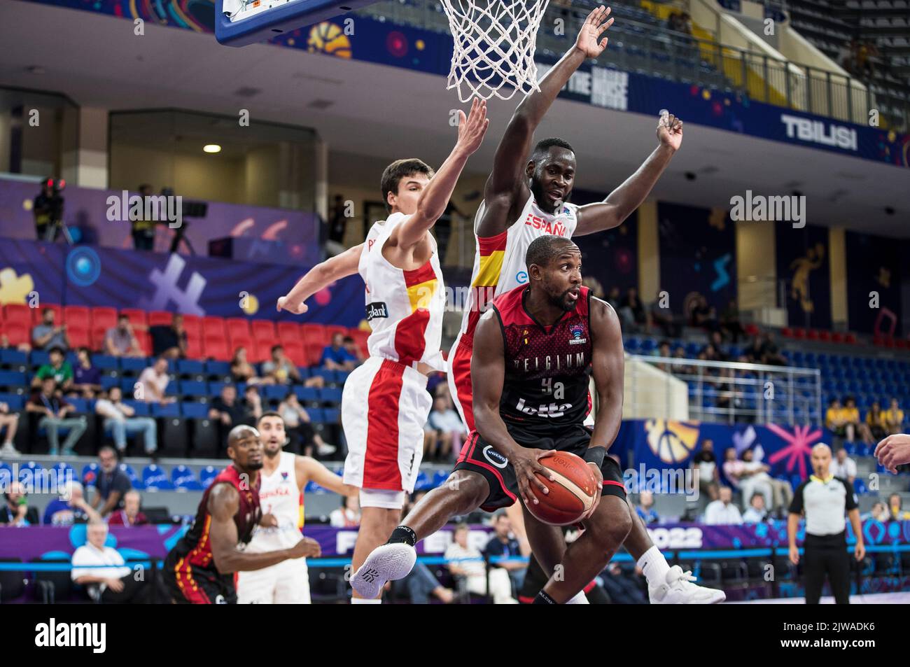Jonathan Tabu of Belgium, Usman Garuba of Spain pictured during the ...