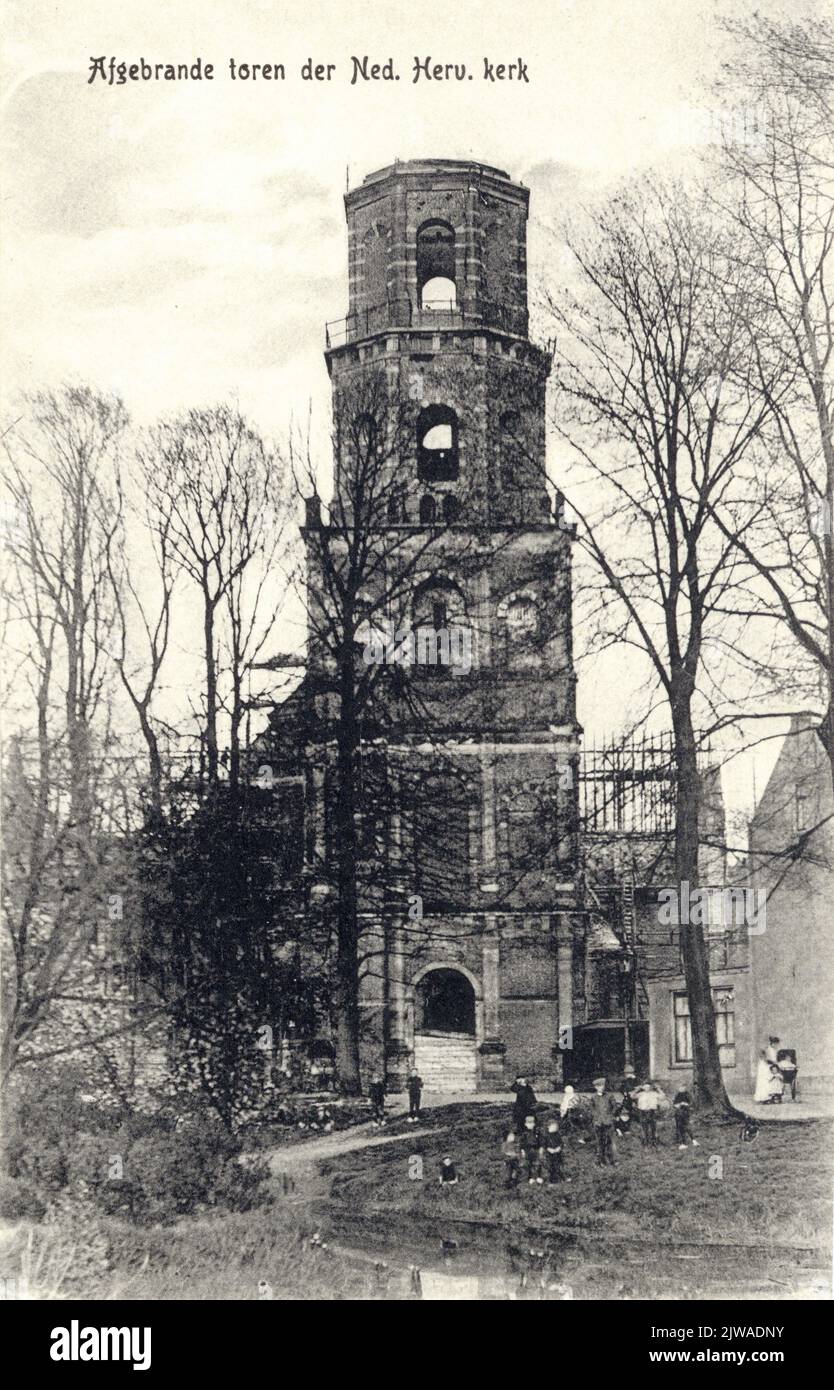 Burnt tower of the Ned. Herv. Church "Recto, L.B Stock Photo - Alamy