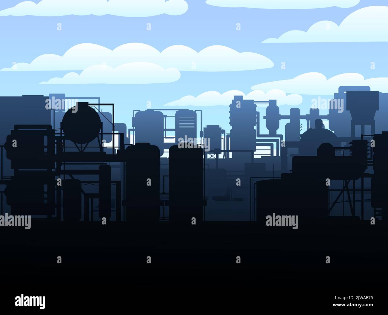 Production plant. Silhouette of objects. Industrial technical equipment ...