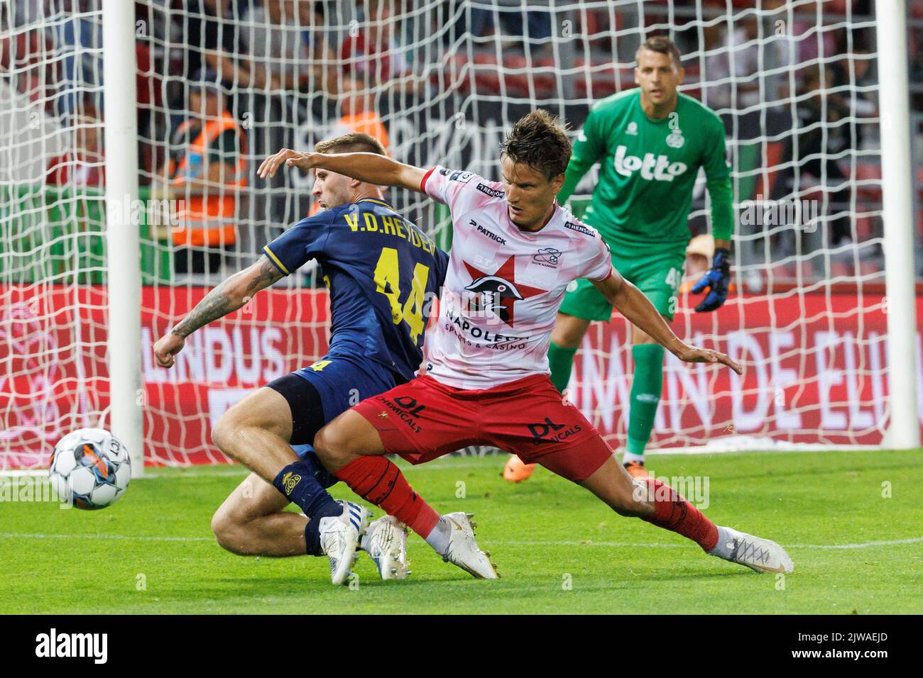 Union's Siebe Van Der Heyden and Essevee's Jelle Vossen fight for the ...