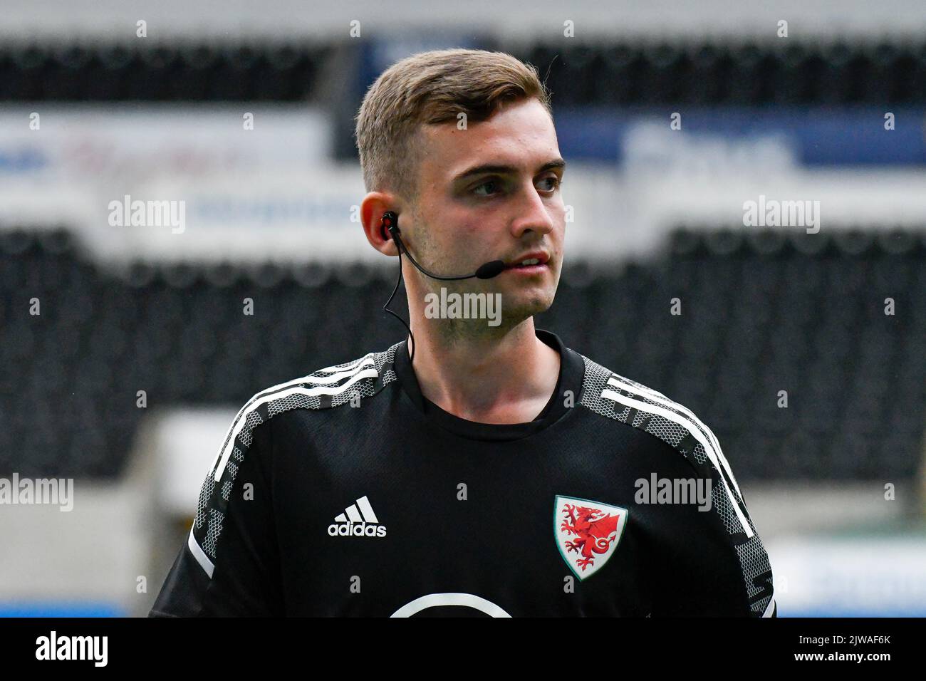 Swansea, Wales. 4 September 2022. Assistant Match Referee Ethan Goatley ...
