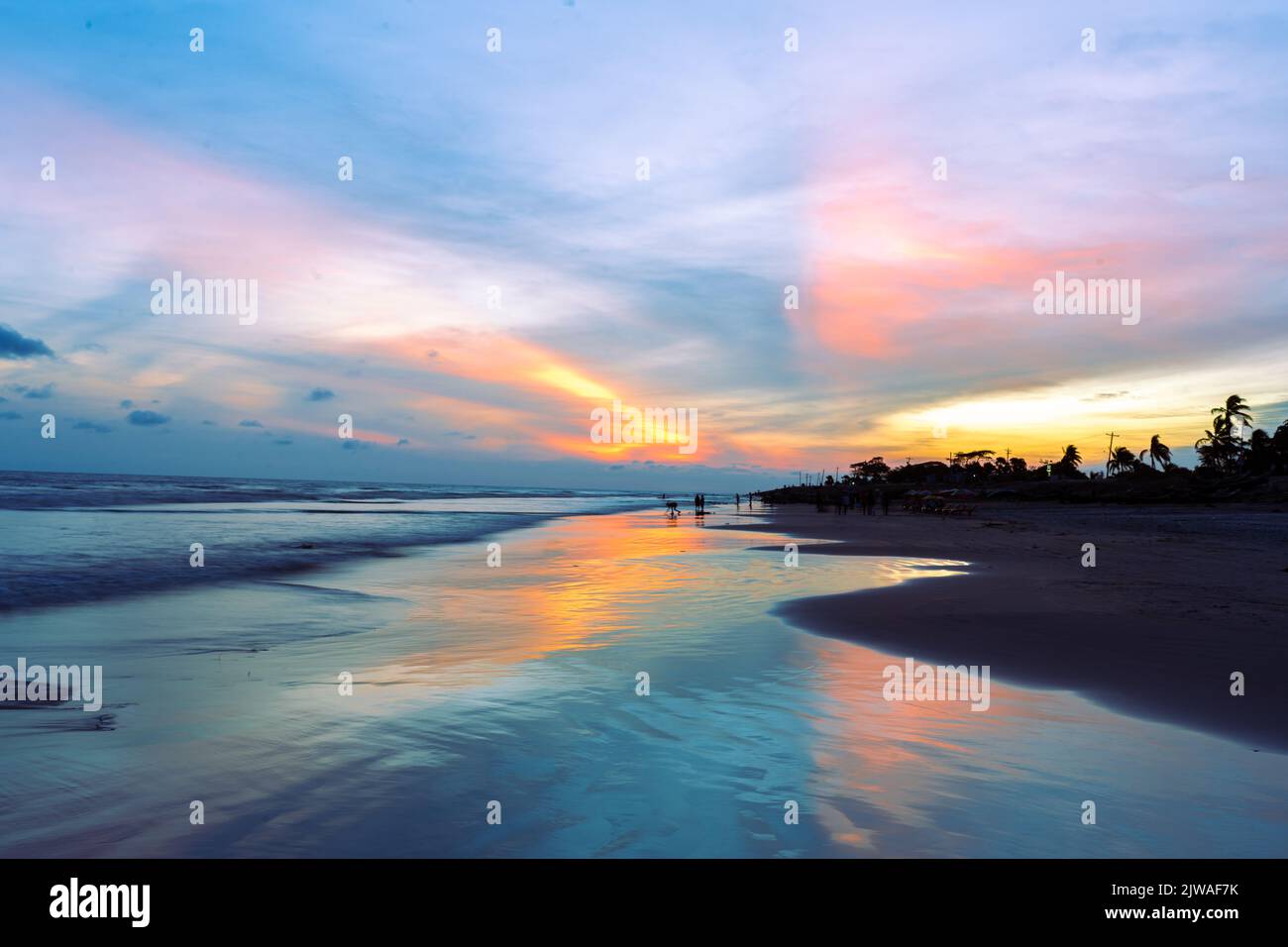 sunset landscape photo of Kuakata sea beach . evening sky reflected on ...