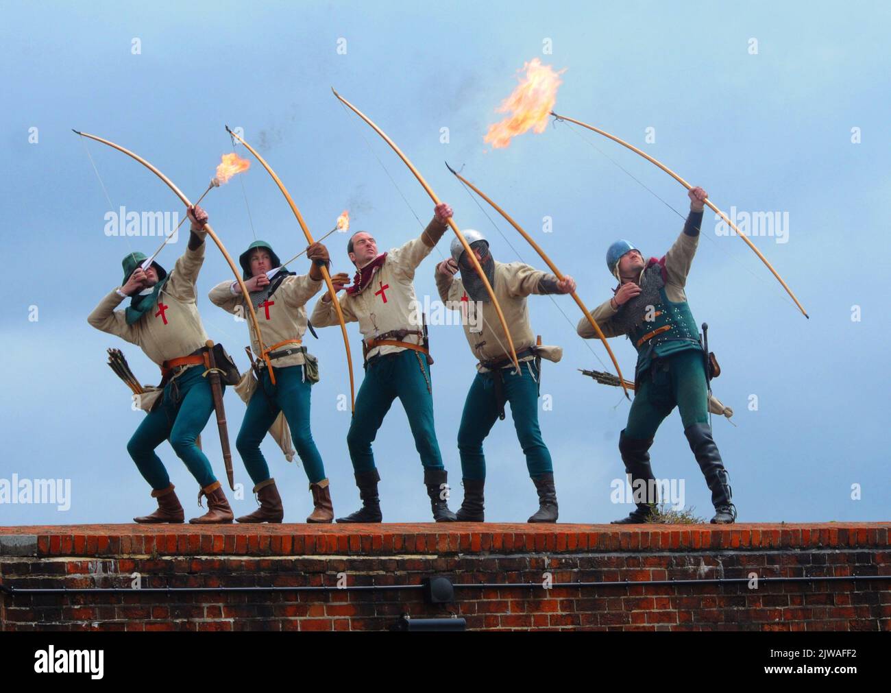 ARCHERS FIRE FLAMING ARROWS FROM THE RAMPARTS OF SOUTHSEA CASTLE TO ...