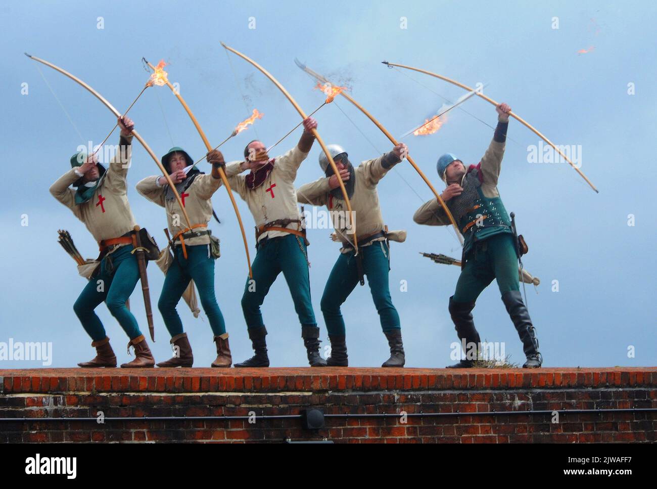 ARCHERS FIRE FLAMING ARROWS FROM THE RAMPARTS OF SOUTHSEA CASTLE TO ...