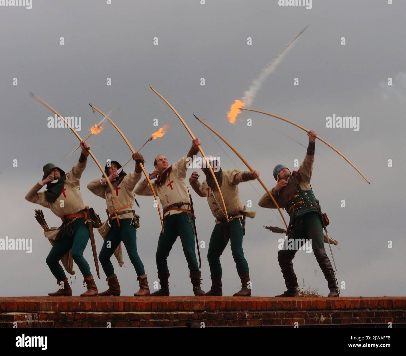 ARCHERS FIRE FLAMING ARROWS FROM THE RAMPARTS OF SOUTHSEA CASTLE TO ...